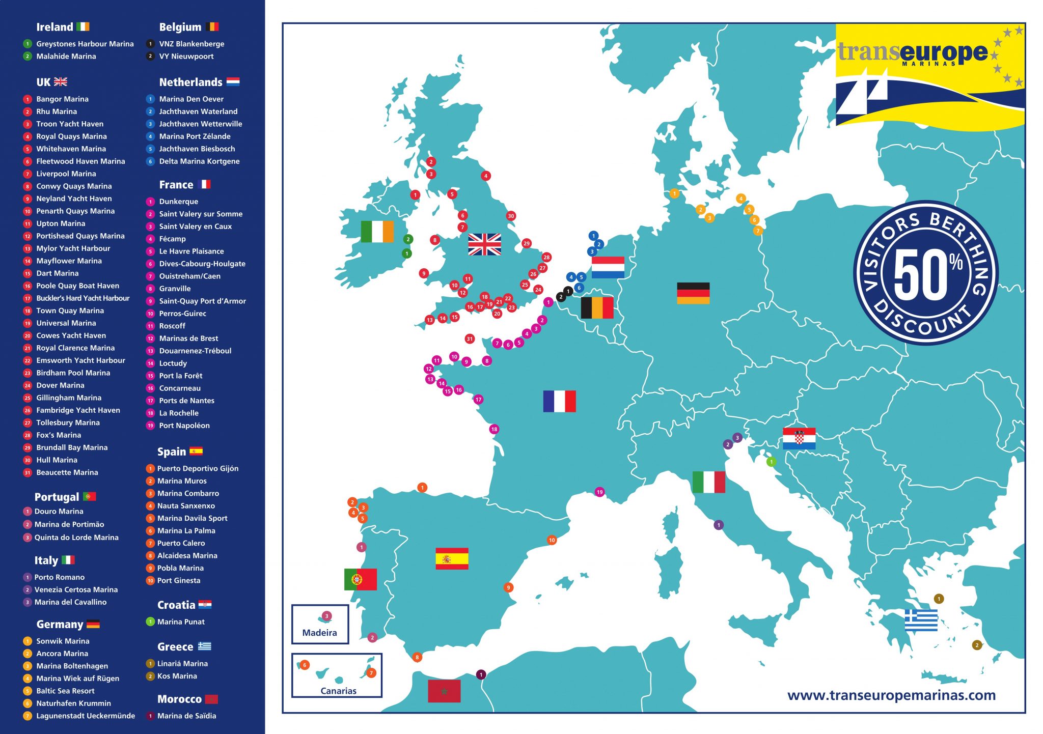Transeurope Marinas map Feb 2019 - TransEurope Marinas